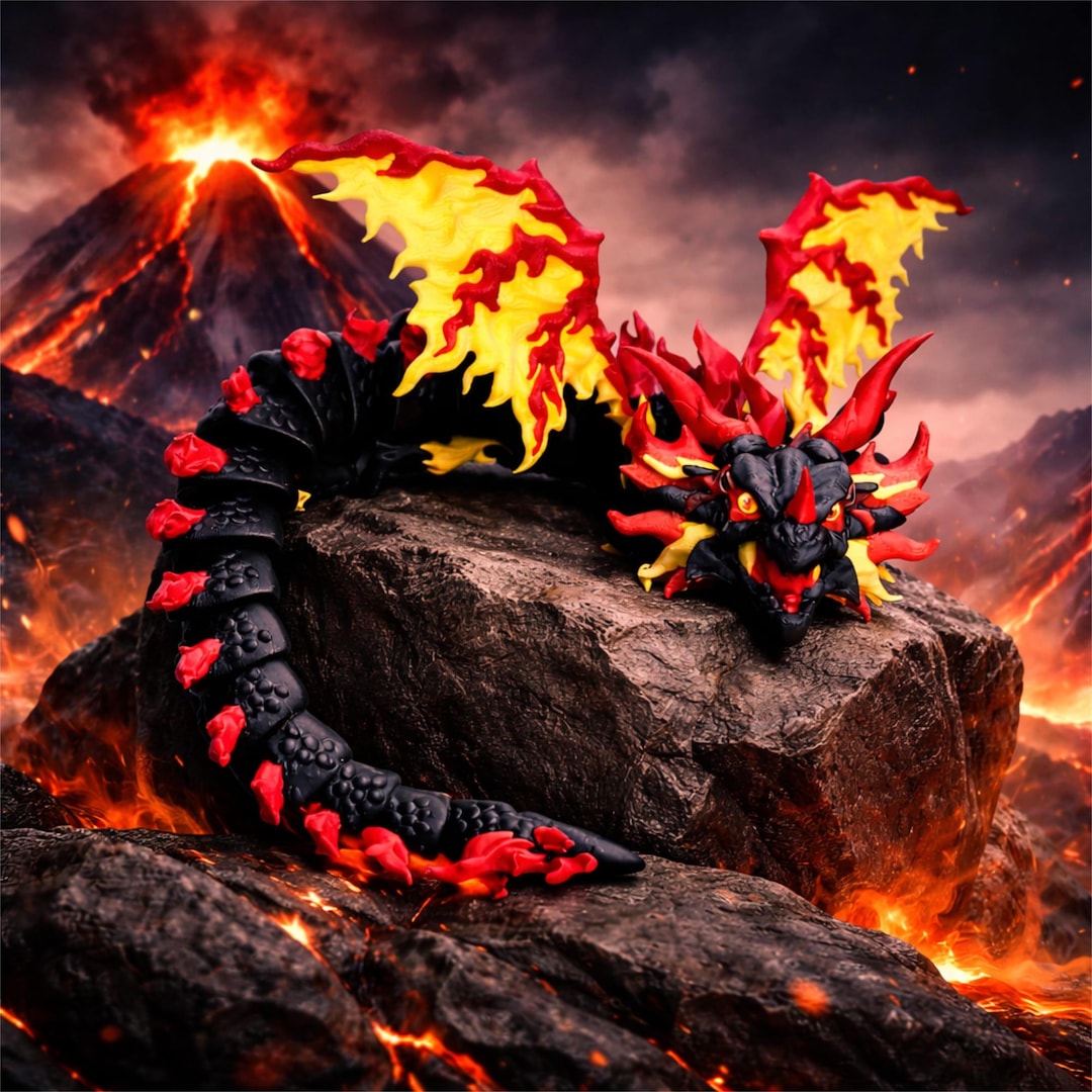 3D Printed Flexi Fire Dragon Figurine, Articulated Poseable Dragon Toy ...