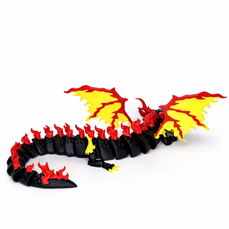 3D Printed Flexi Fire Dragon Figurine, Articulated Poseable Dragon Toy ...