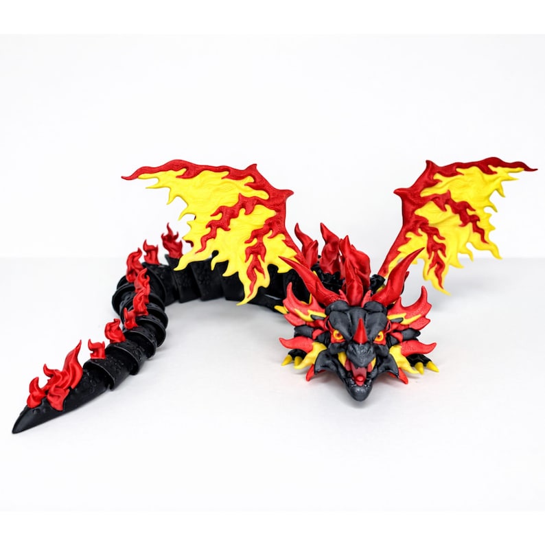 3D Printed Flexi Fire Dragon Figurine, Articulated Poseable Dragon Toy ...