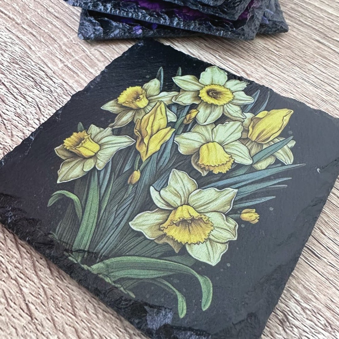 Flowers Slate Coasters Daffodil - Etsy