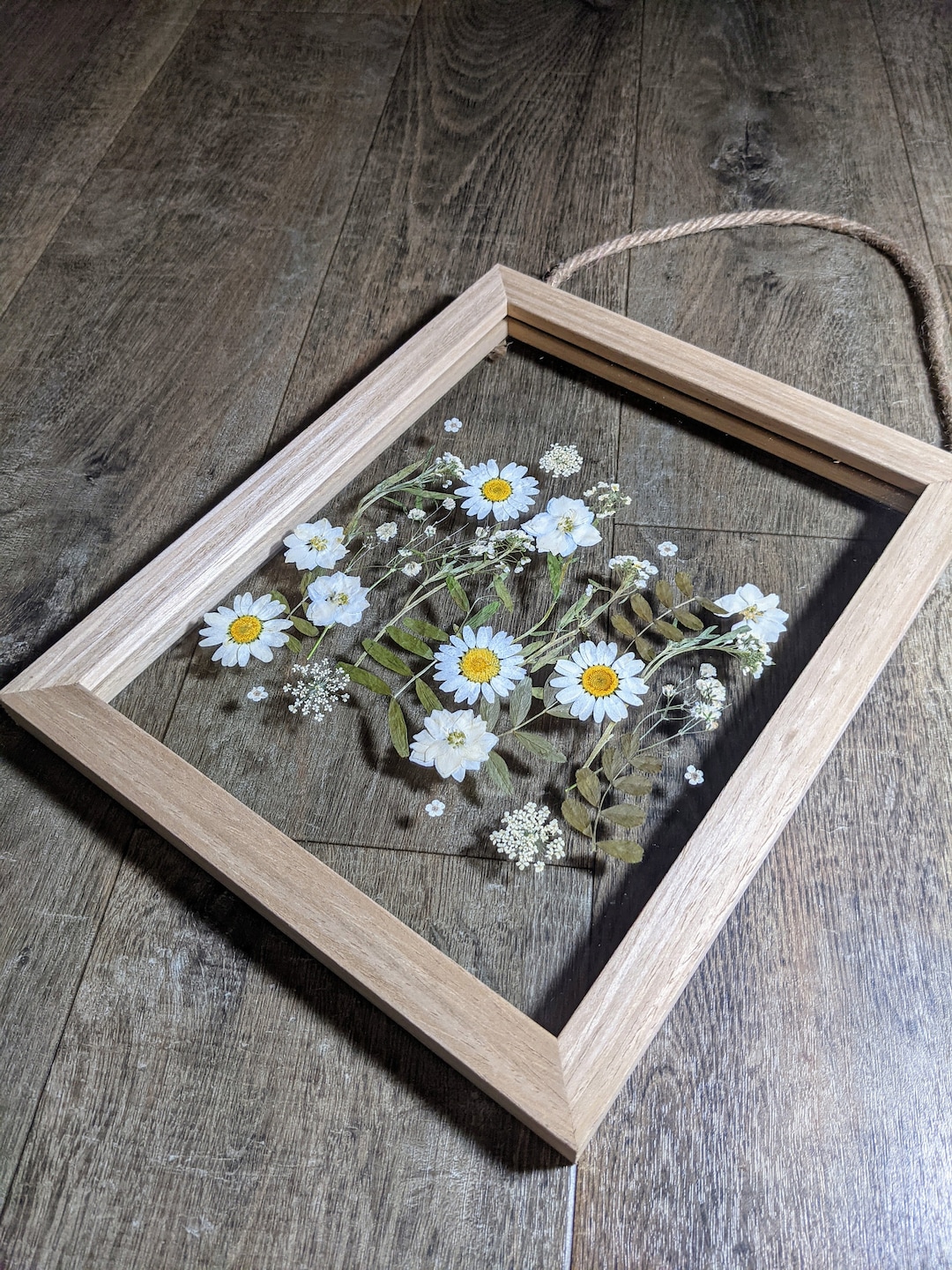 Floral Hanging Frame, White Flower Frame, Pressed Flower Frame, Pressed ...