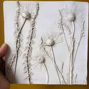 Wildflower Bas Relief, Bas Relief, Plaster Cast Tile, Botanical Art ...