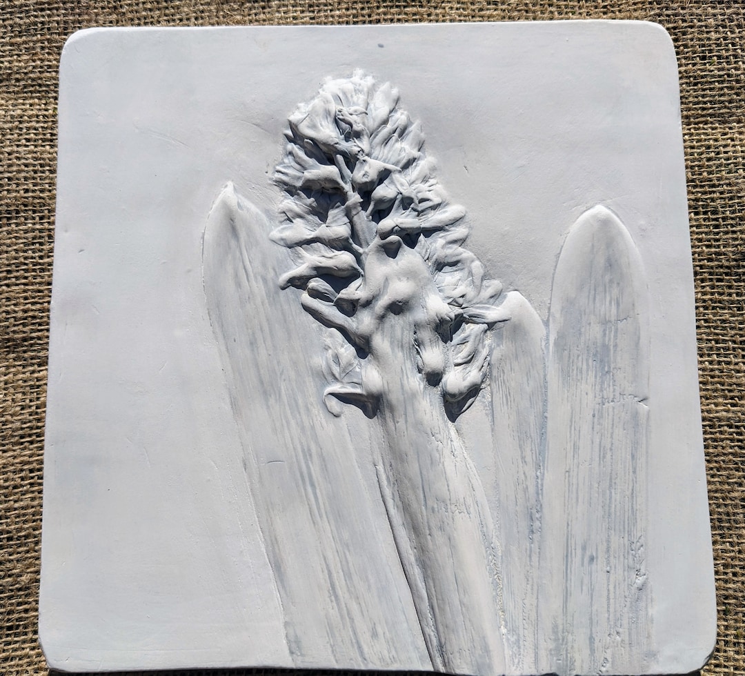 Botanical Bas Relief, Hyacinth Bas Relief, Plaster Cast Tile, Botanical ...