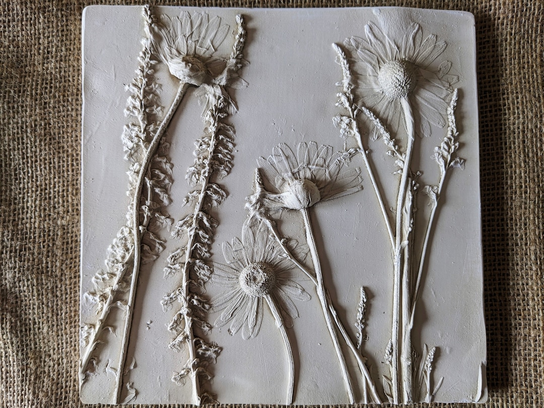 Wildflower Bas Relief, Bas Relief, Plaster Cast Tile, Botanical Art ...
