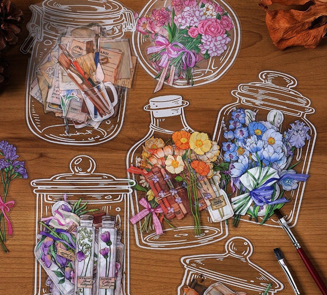 21 Pcs PET Plastic Stickers Pack // 20 Different Pattern 1 Pcs 1 Bottle ...