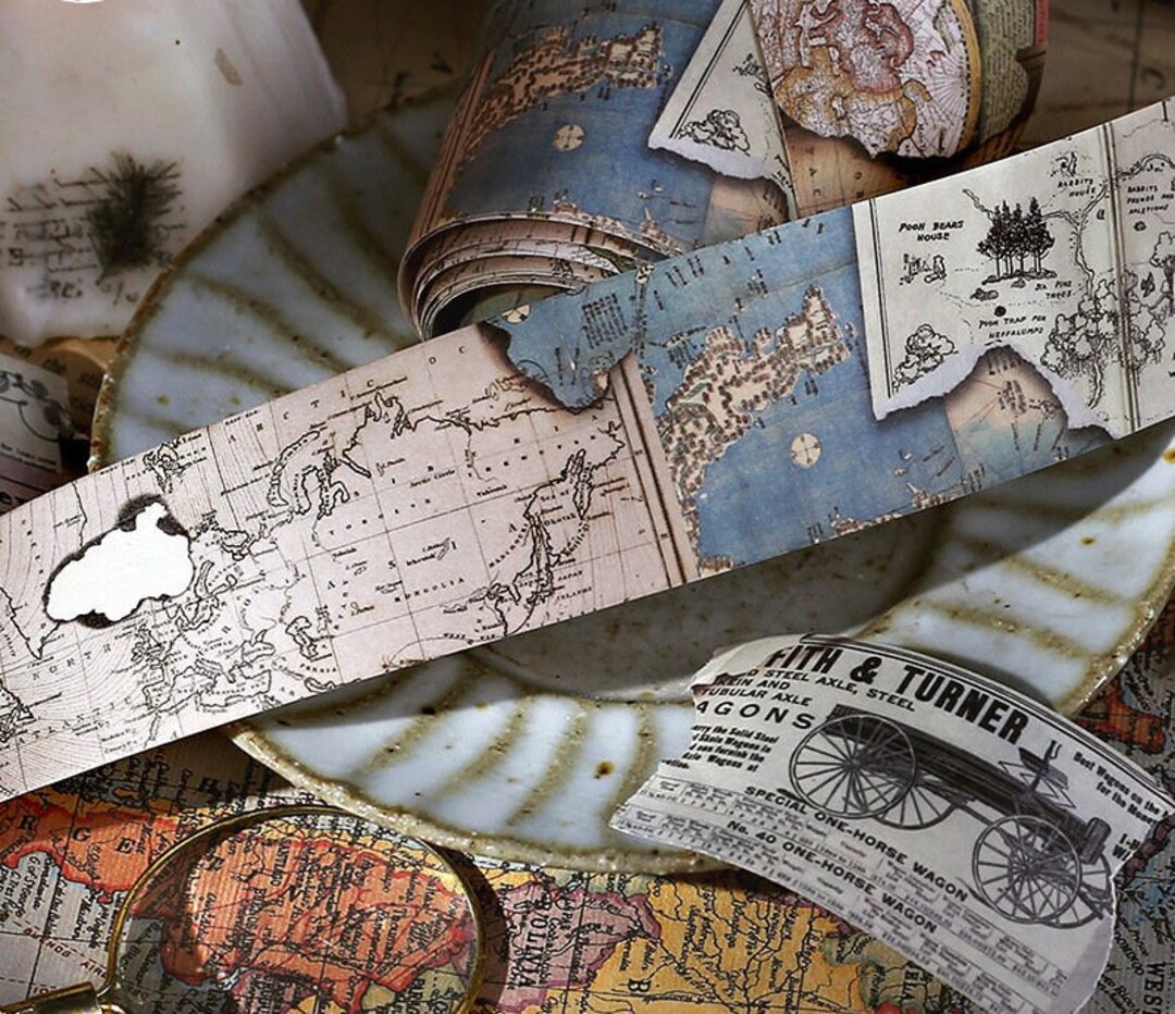 Single Roll Washi Tape Vintage Map Pattern With Release Paper on Back ...