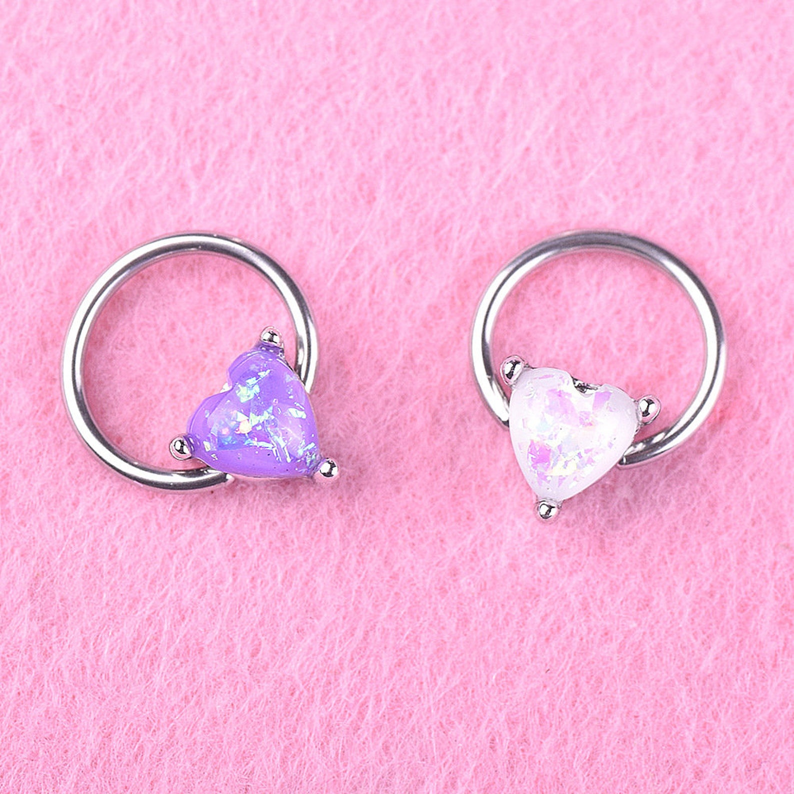 Heart Nose Ring Purple/pink Hoop Small Hoop Nose Ring - Etsy