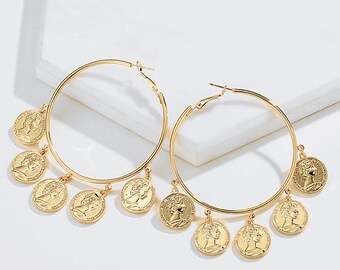 Gold Coin Earrings | Etsy