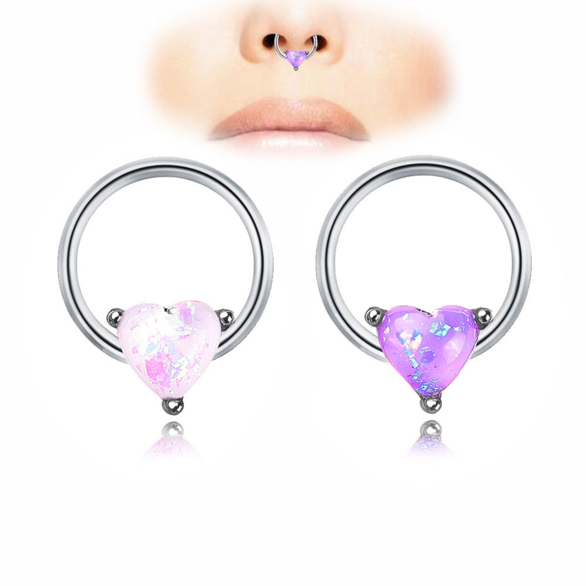 Heart Nose Ring Purple/Pink Hoop Small Hoop Nose Ring | Etsy