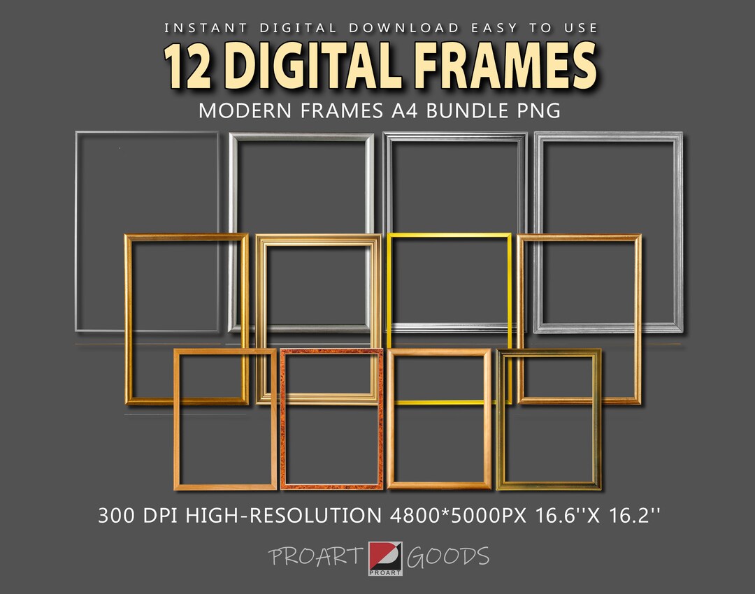 Modern Frames A4 for Your Designs PNG Digital Frame Bundle, PNG File ...