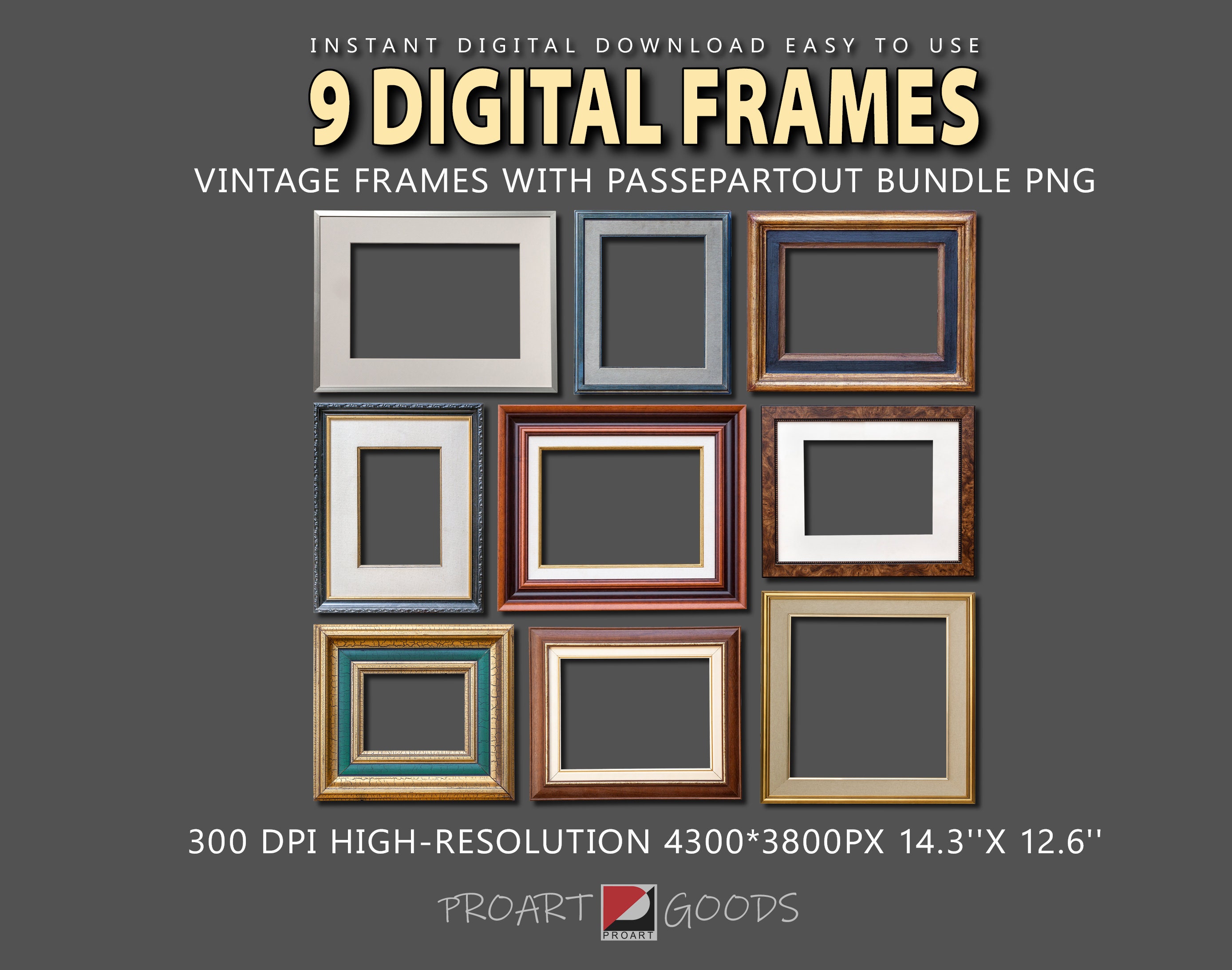Vintage Frames With Passepartout for Your Designs PNG Digital Frame ...