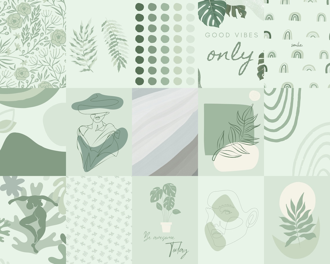 Sage Green Wall Collage Kit Aesthetic Photo Collage Kit - Etsy