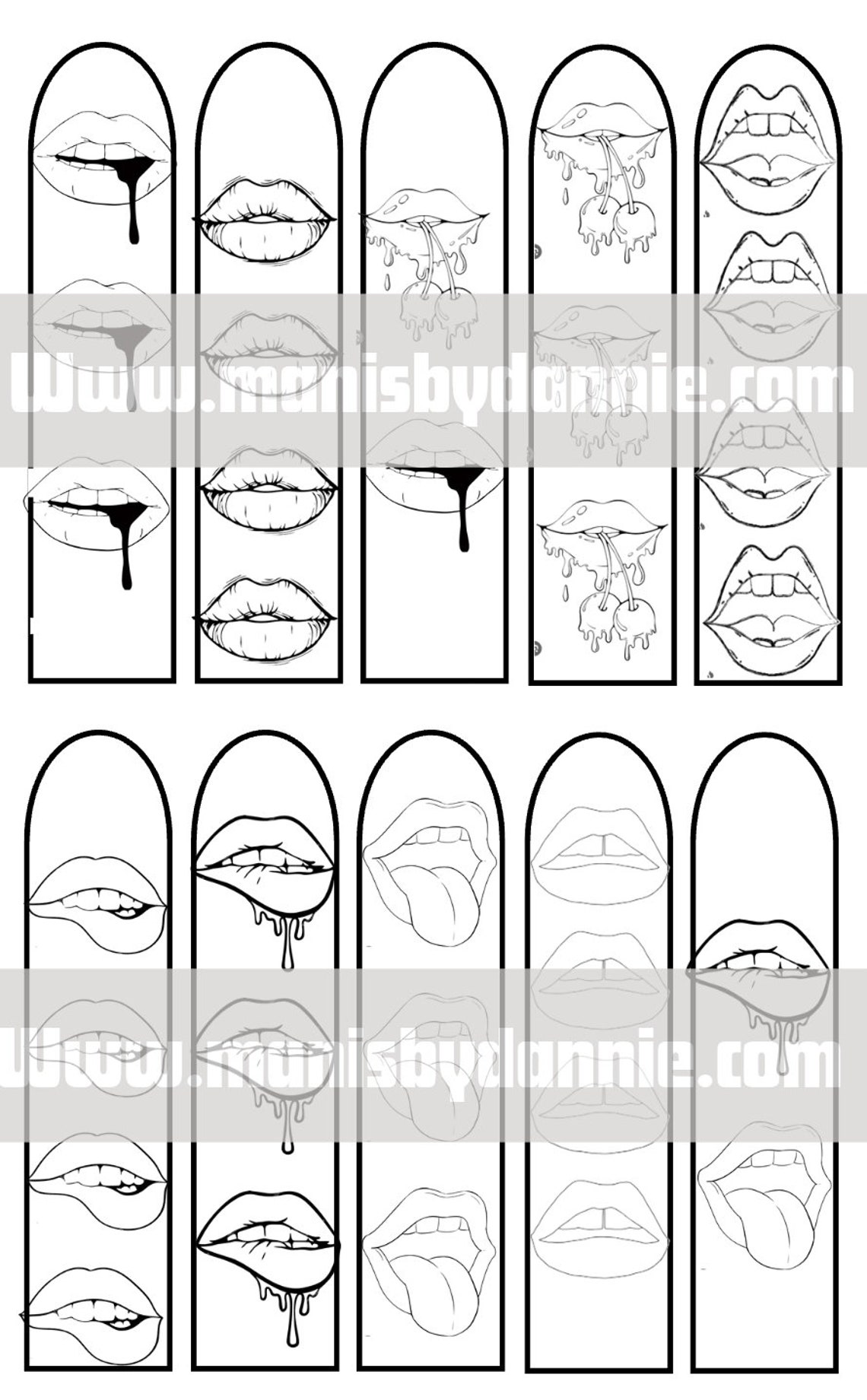 Various Different Traced Outline Fill in Color Nail Paint Template ...