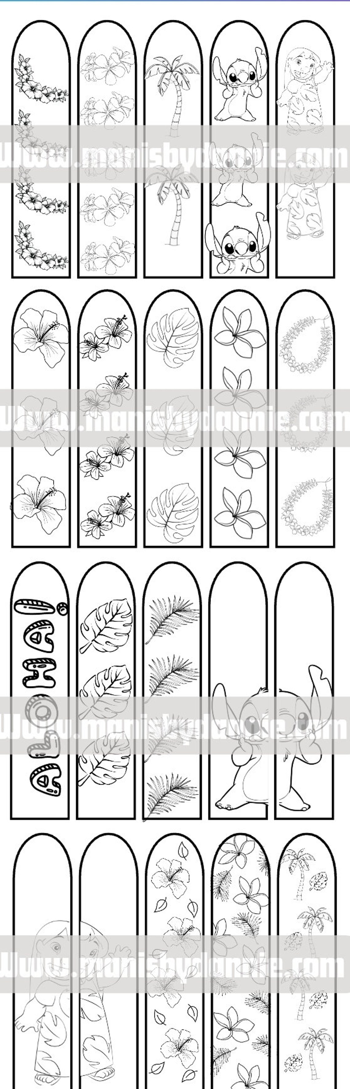 Various Different Traced Outline Fill in Color Nail Paint Template ...