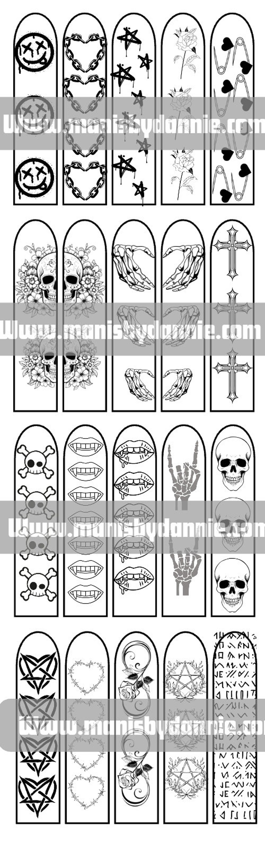Various Different Traced Outline Fill in Color Nail Paint Template ...