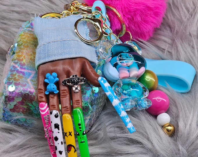 Colorful Random Nail Art Mani Mini Hand Keychain With Mini Purse - Etsy
