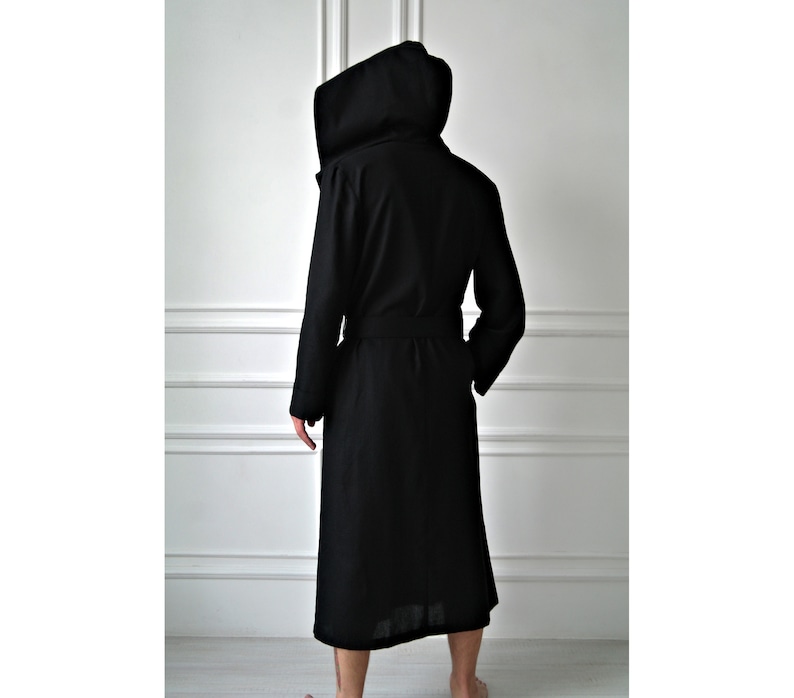 Mens Linen Robe Linen Robe for Men Hooded Black Robe Black - Etsy