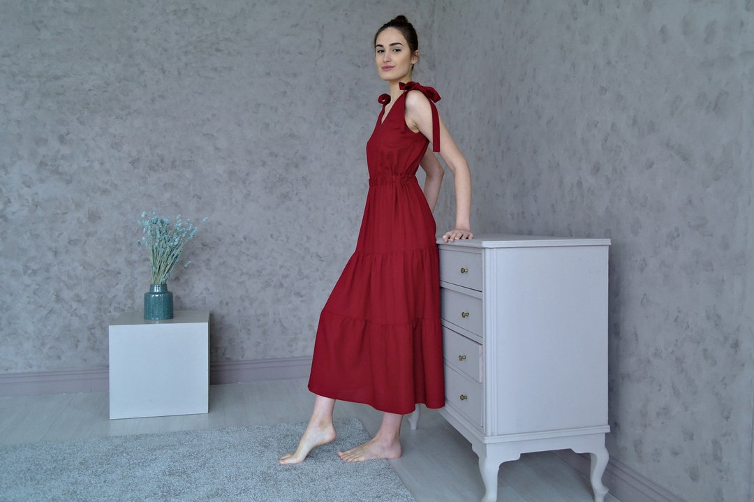 Linen Dress, Open Back Linen SUNDRESS, Backless Sundress, Linen Strap ...