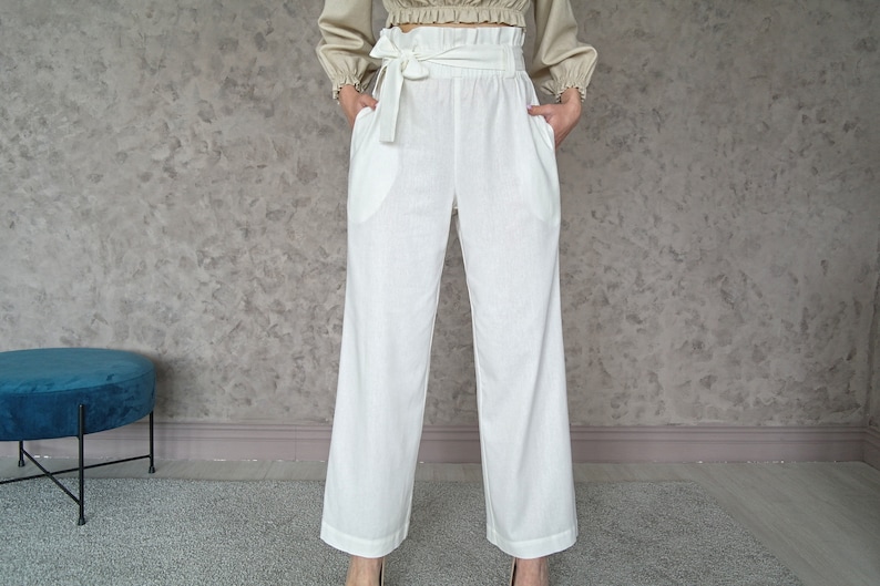 White LINEN PANTS Wide Leg Linen Pants Women Linen Pants - Etsy