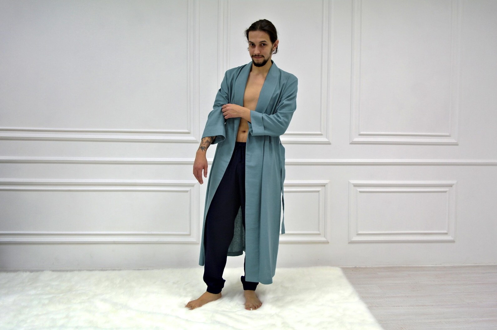HANDMADE LINEN ROBE for Men, Natural Linen Lounge Wear, Men's Flax Robe ...