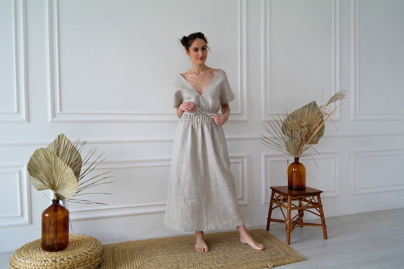 Pure Undyed LINEN DRESS Linen Tunic Dress Linen Kaftan Maxi - Etsy