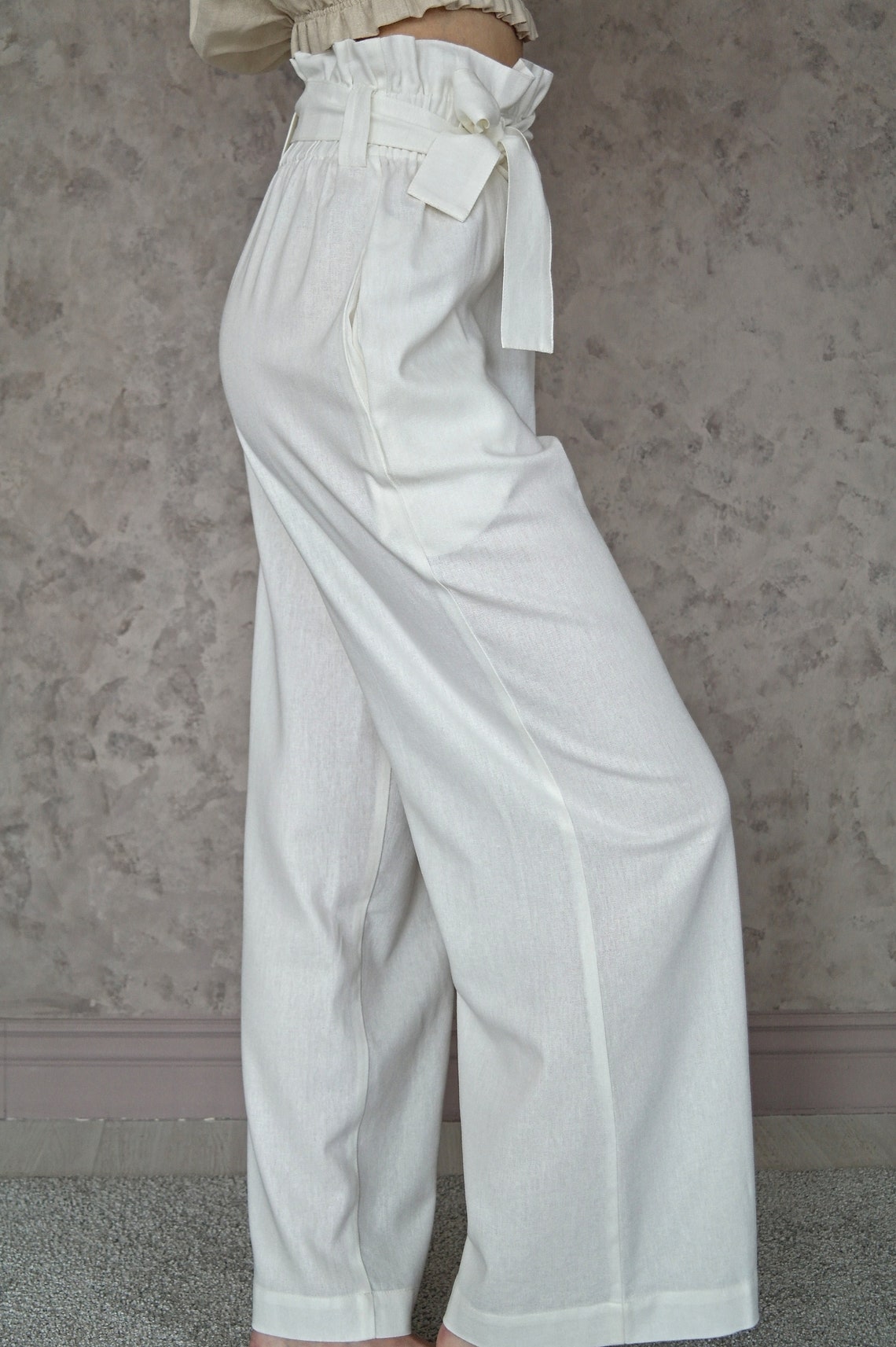 White LINEN PANTS Wide leg linen pants Women Linen pants | Etsy