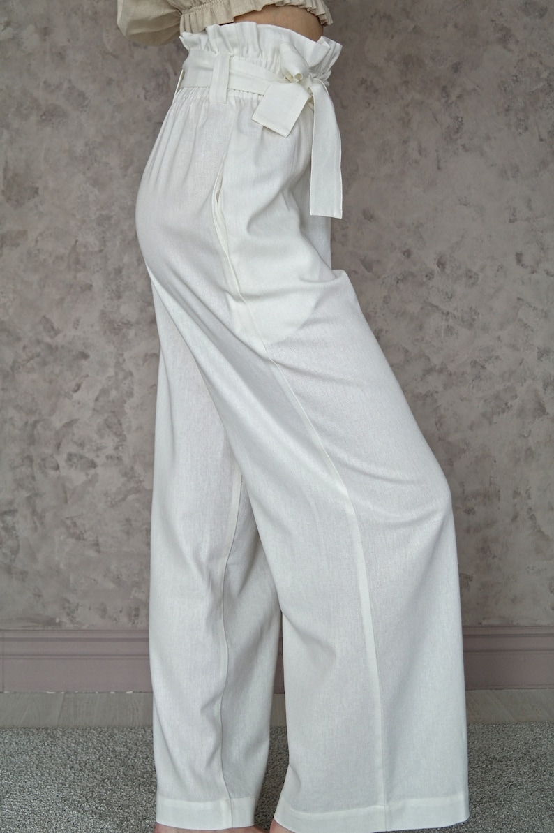 White LINEN PANTS Wide Leg Linen Pants Women Linen Pants - Etsy