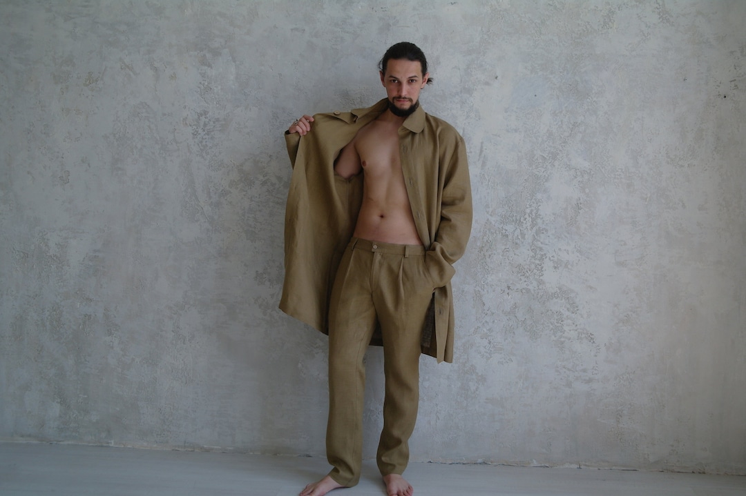 Men Pleated Linen Pants, Classic Linen Trausers for Office, Casual ...