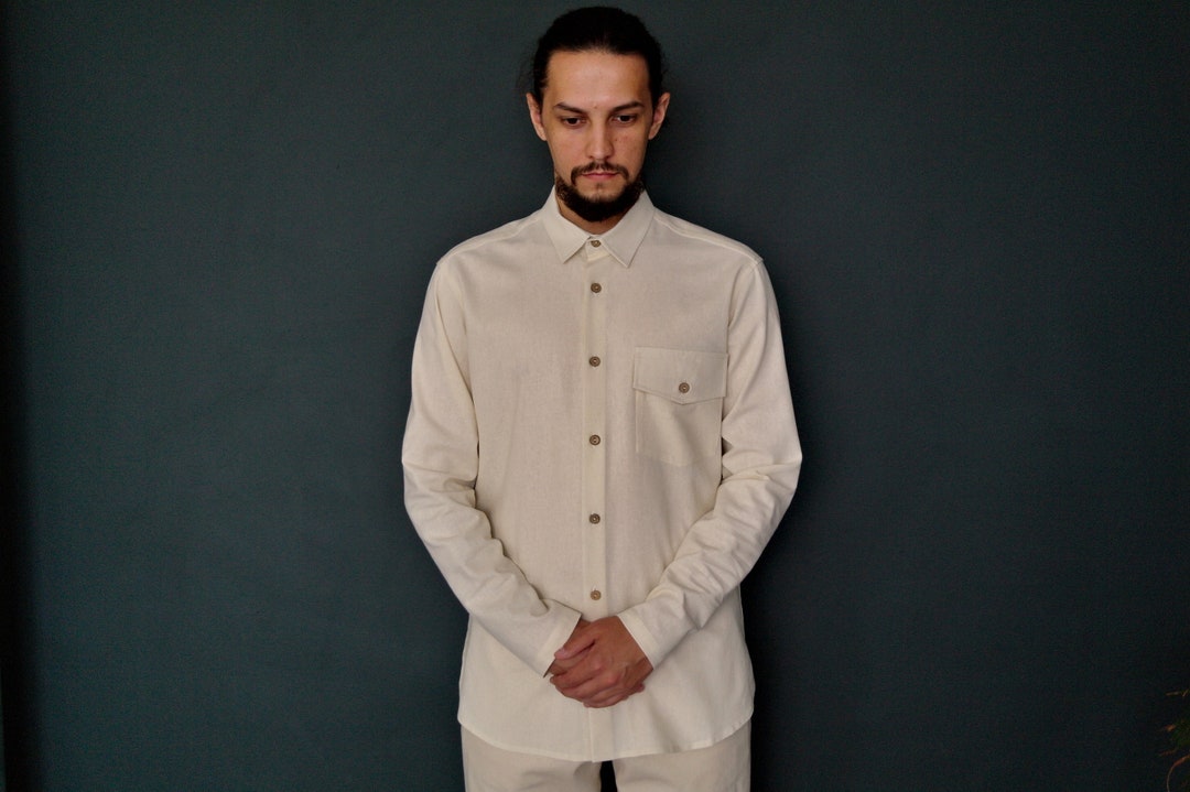 LINEN SHIRT for MEN, Point Collar Linen Shirt, Mens Button Down Shirt ...
