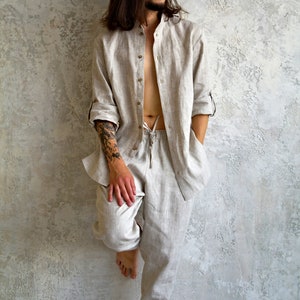 MENS LINEN SET: Button Down Shirt, Tapered Linen Pants, Men's Linen ...