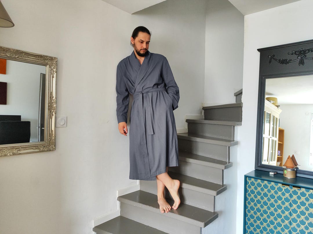 HANDMADE LINEN ROBE for Men, Natural Linen Lounge Wear, Men's Flax Robe ...