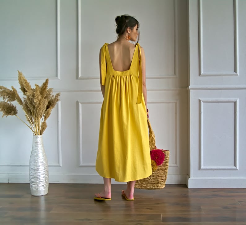Yellow Maxi Linen Sundress Backless Sundress Wide Strap Slip - Etsy ...