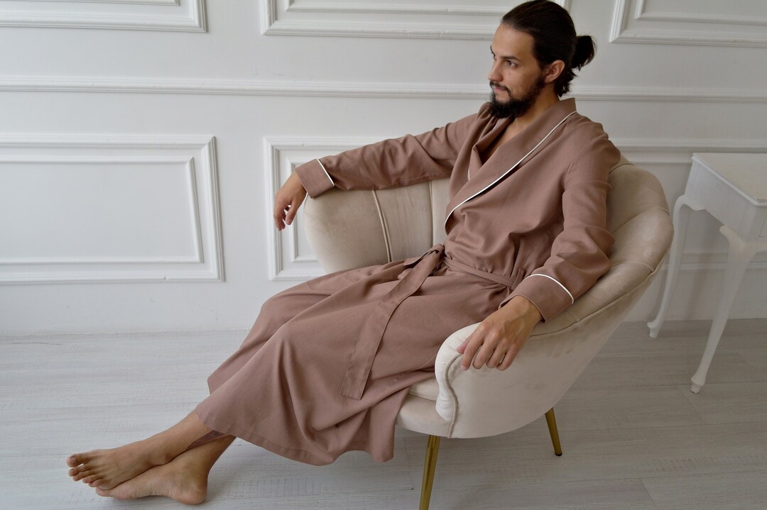 LINEN ROBE for MEN, Natural Linen Loungewear, Men's Flax Robe, Long ...