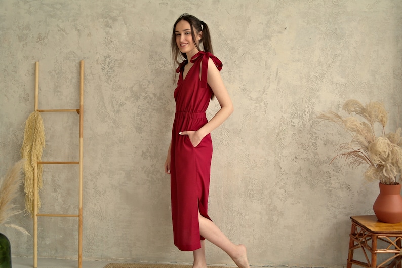 MIDI LINEN SUNDRESS, Backless Sundress, Wide Strap Slip Dress, Linen ...