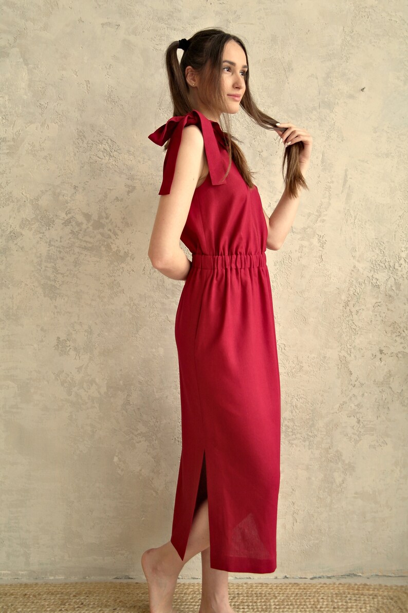 MIDI LINEN SUNDRESS Backless Sundress Wide Strap Slip Dress - Etsy