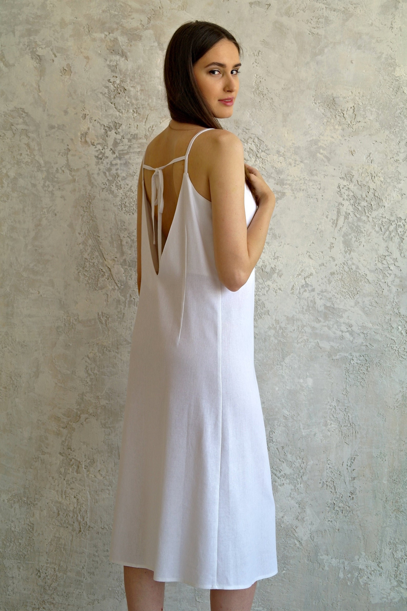 White Linen SUNDRESS Linen Strap Dress Backless Dress Linen - Etsy