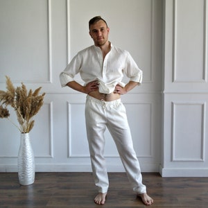 MEN'S LINEN SET, Pure Linen Suit Men, Best Man Linen Suit, Band Collar ...