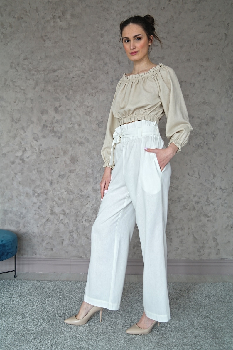 White LINEN PANTS Wide Leg Linen Pants Women Linen Pants - Etsy