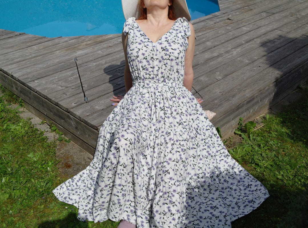 LINEN SUNDRESS, Circle Slip Dress, Floral Linen Sundress, Layered Strap ...