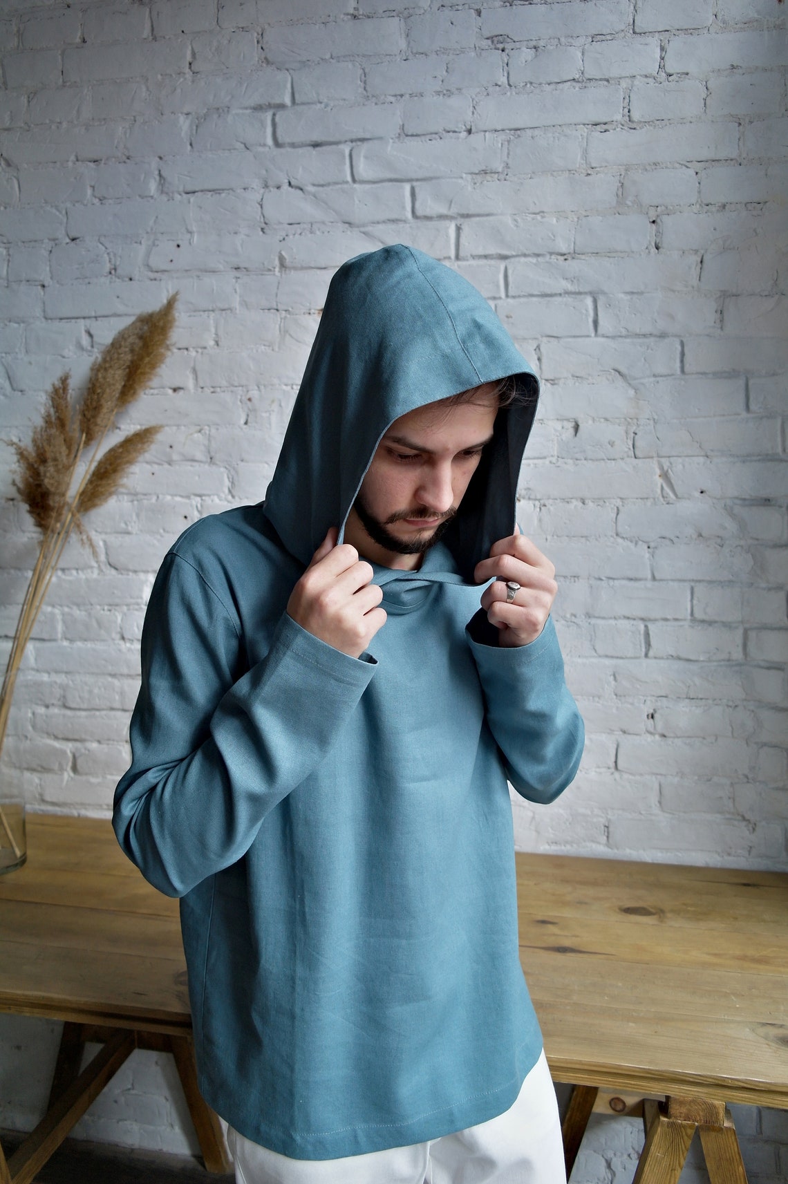 MEN'S LINEN HOODIE Linen Sweatshirt Linen Loungewear - Etsy