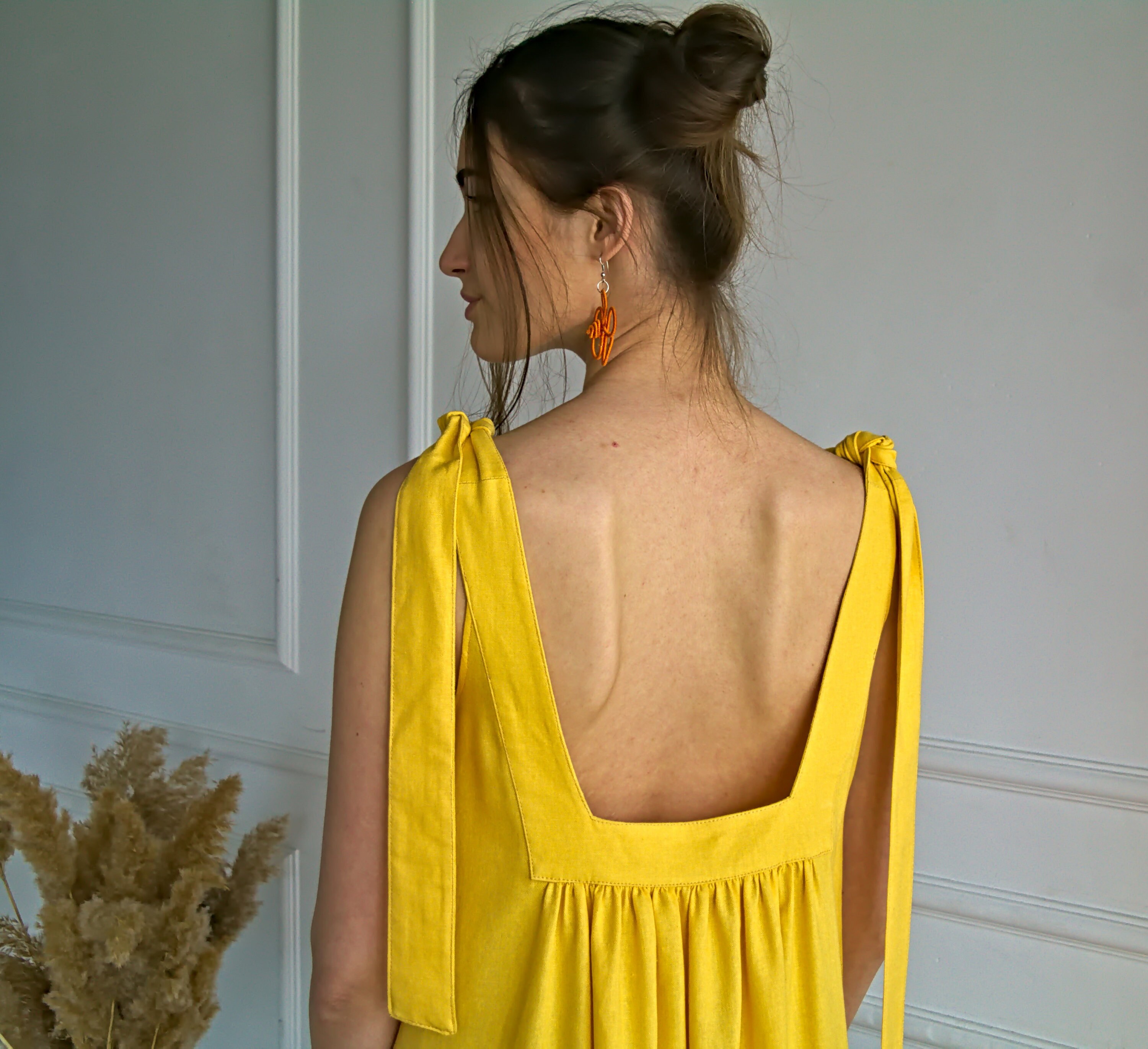 Yellow Maxi Linen Sundress Backless Sundress Wide Strap Slip - Etsy ...