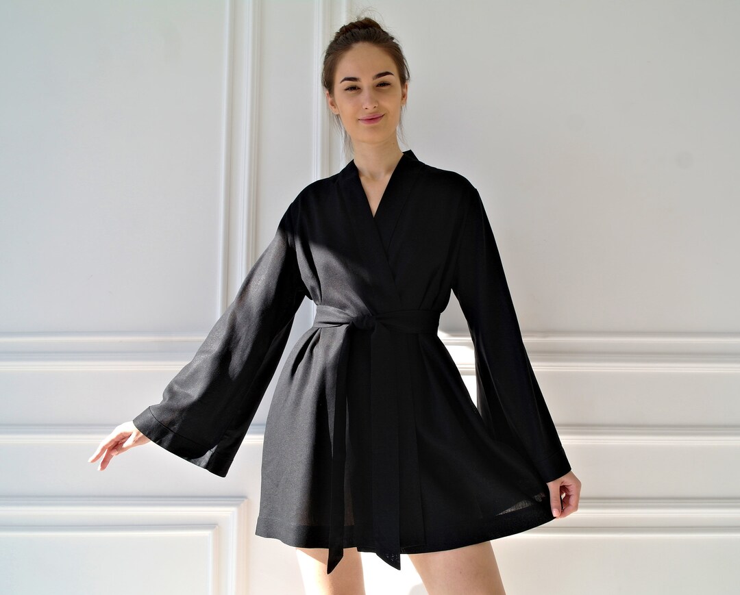 LINEN ROBE WOMEN, Womens Linen Robe, Black Robe, Short Linen Robe ...