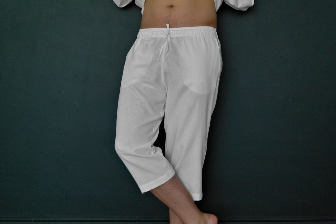 Long Roll-up Shorts for Men, Men Linen Shorts. Soft Linen, Light Shorts ...