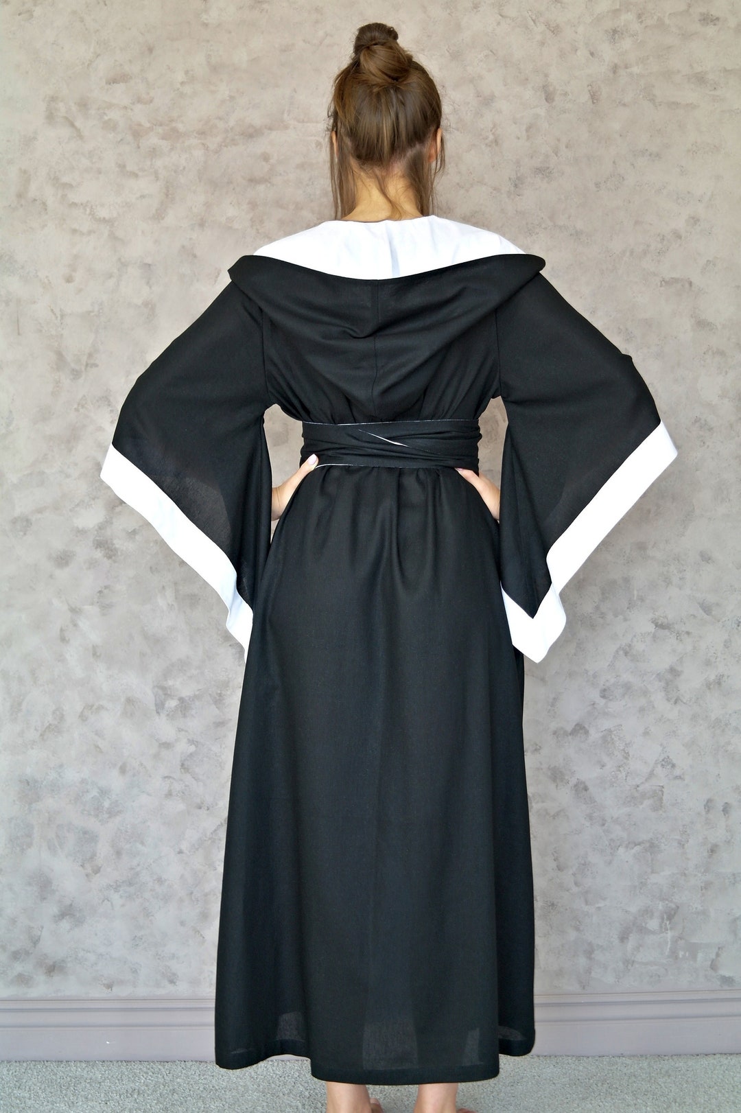 LUXURY Women's Robe, Black&white Maxi Robe, Linen Robe With Hood, Long ...