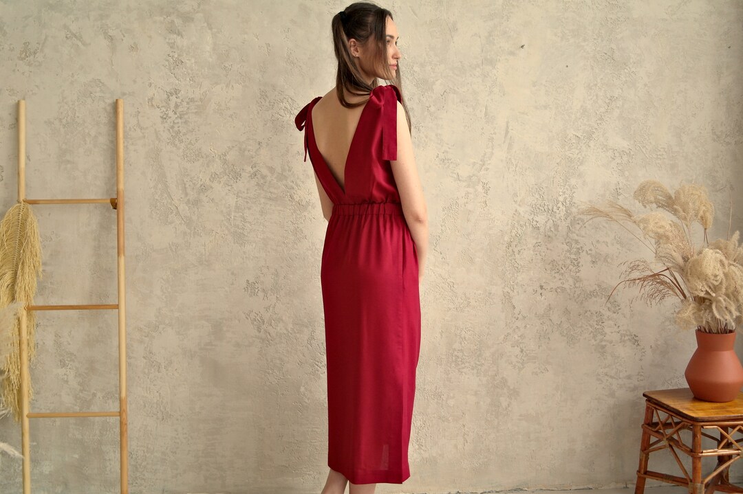 Open Back Linen SUNDRESS, Backless Sundress, Strap Dress, Summer Slip ...