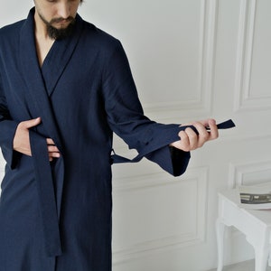 Mens HANDMADE LINEN ROBE, Linen Loungewear for Men, Men's Flax Robe ...