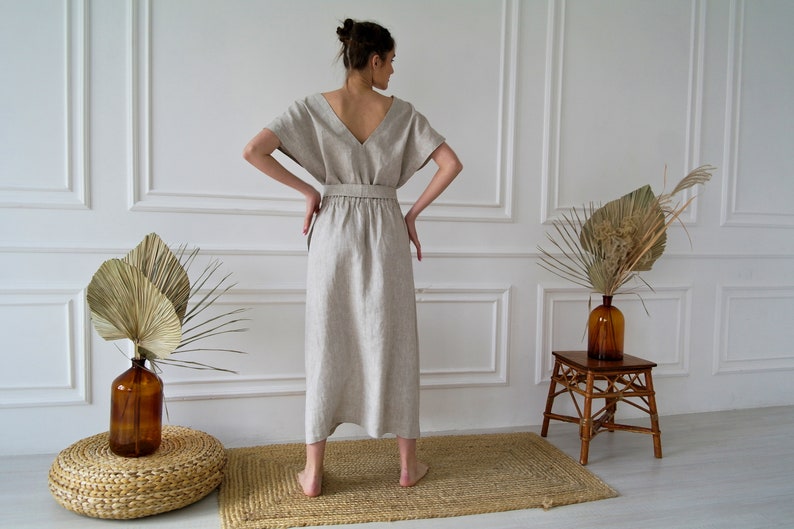 Pure Undyed LINEN DRESS Linen Tunic Dress Linen Kaftan Maxi - Etsy