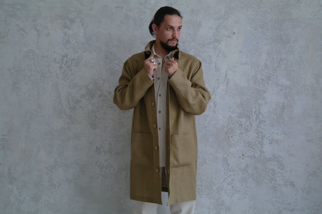 MEN'S LINEN COAT, Linen Trench for Men, Mid-weight Linen Overcoat Men ...