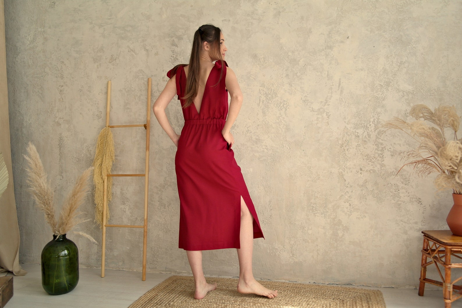 Open Back Linen SUNDRESS Backless Sundress Strap Dress | Etsy