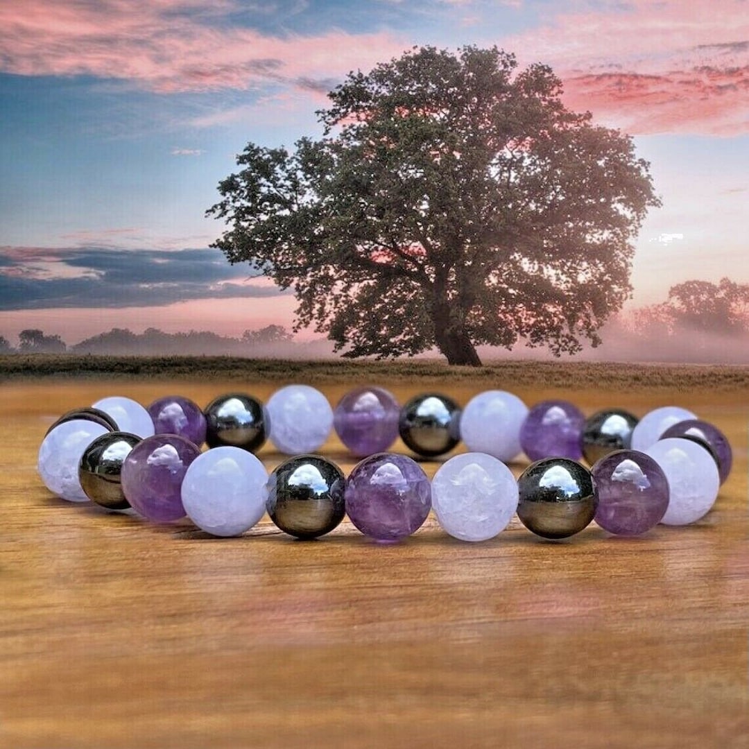 Natural Stone Bracelet Angélite - Amethyst - Hematite Custom Sizes - Etsy